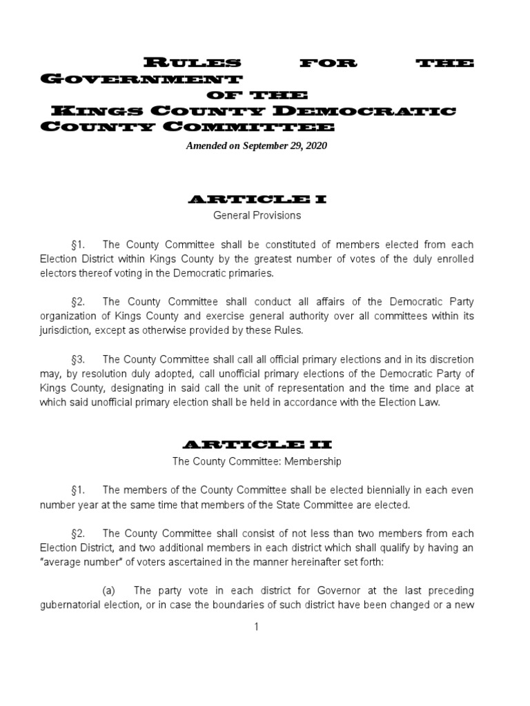 Kings County Democratic Committee Rules | PDF | Committee | Proxy Voting