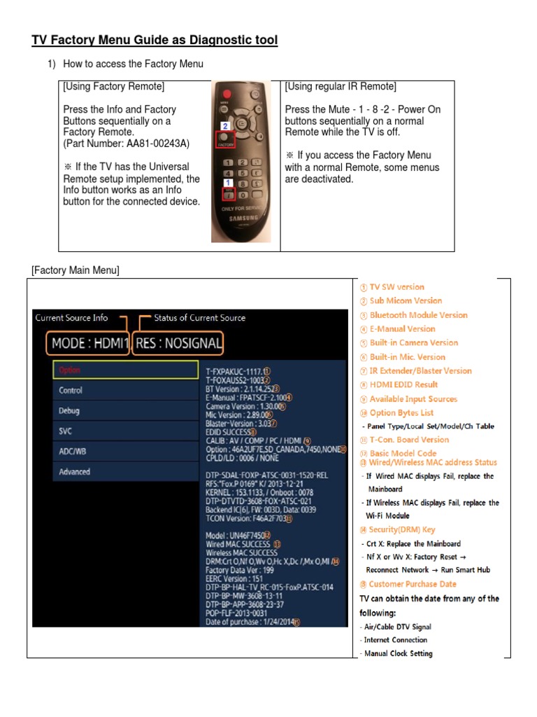 TV Factory Menu Guide As Diagnostic Tool | PDF