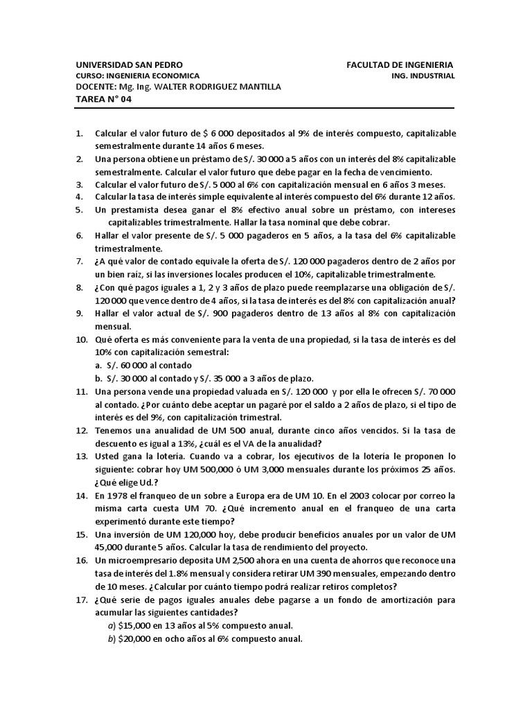 Tarea N°04 | PDF | Interés | Tasas de interés