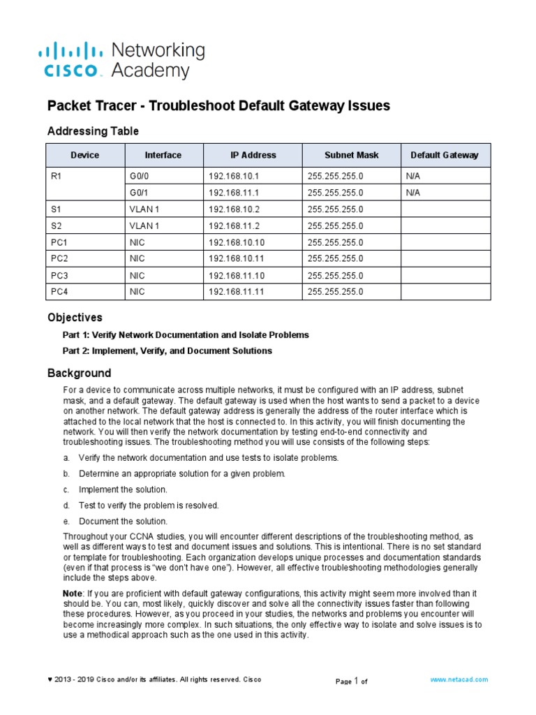 10.3.5-Packet-Tracer - Troubleshoot-Default-Gateway-Issues | PDF | Internet Architecture ...