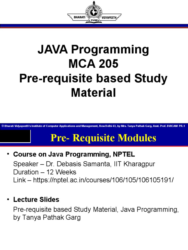 JAVA Programming MCA 205 Pre-Requisite Based Study Material | PDF ...