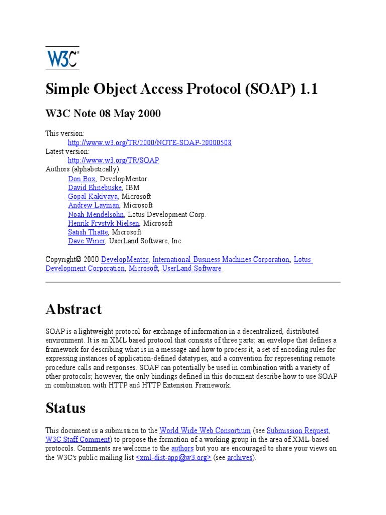 Simple Object Access Protocol Pdf Software Engineering Soap