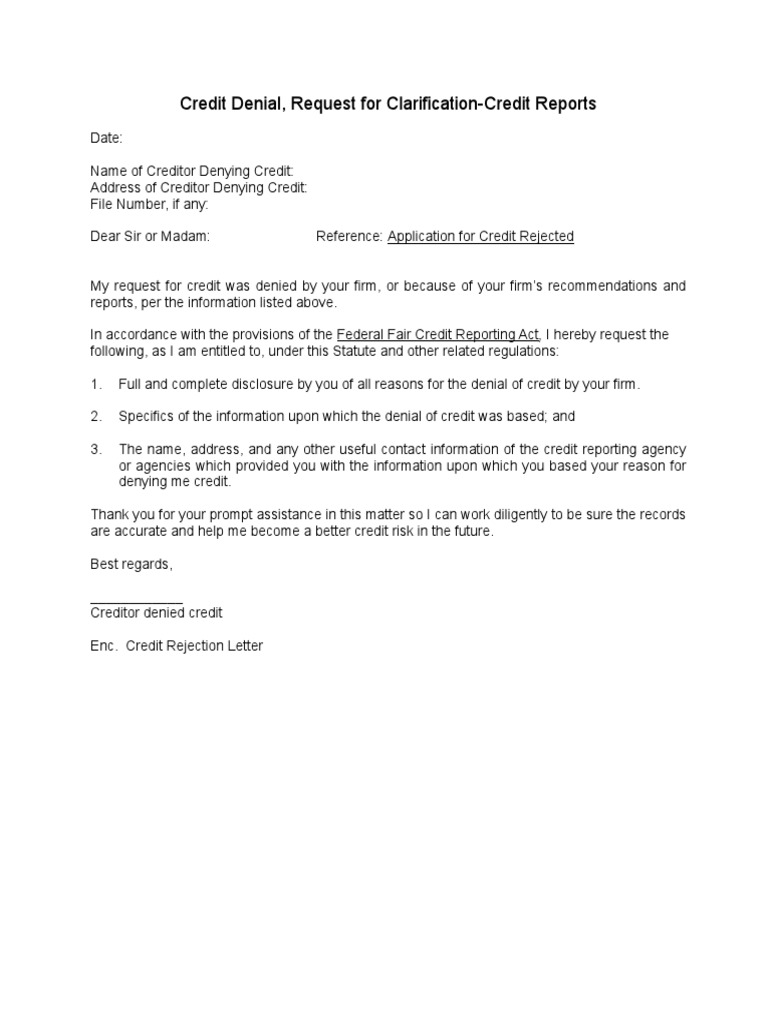 Credit Denial, Request For Information | PDF | Credit Bureau | Justice