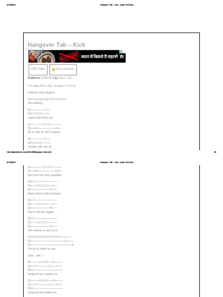 Hangover Tab - Kick, Leads and Solo | PDF