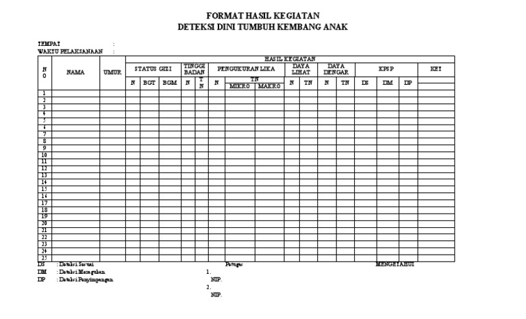 Format Hasil Kegiatan DDTK | PDF