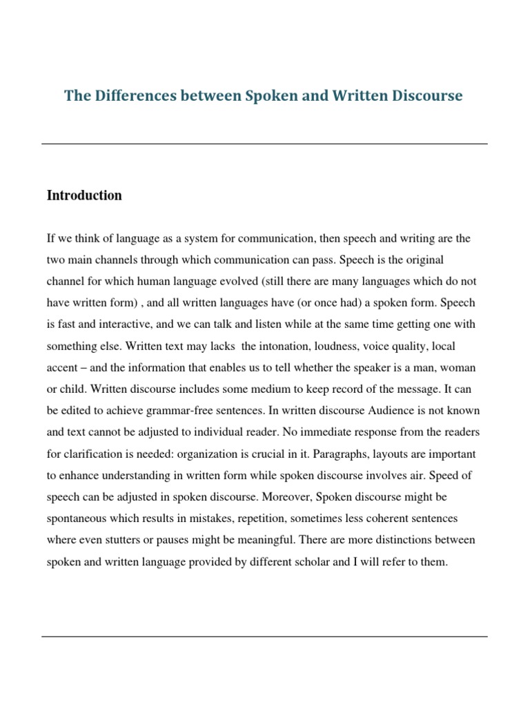 Spoken vs Written Discourse Differences | PDF | Word | Adjective
