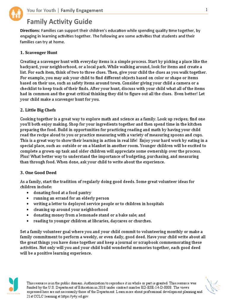 Family Activity Guide: You For Youth - Family Engagement | PDF | Foods