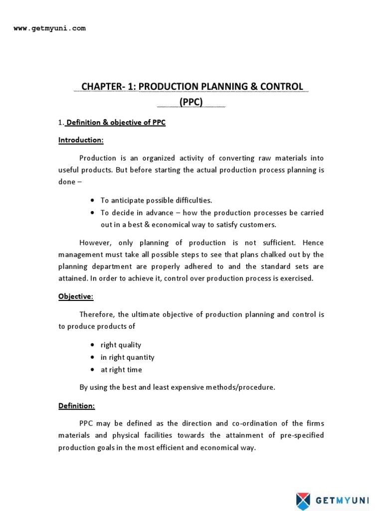 Chapter-1: Production Planning & Control (PPC) | PDF | Sheet Metal ...