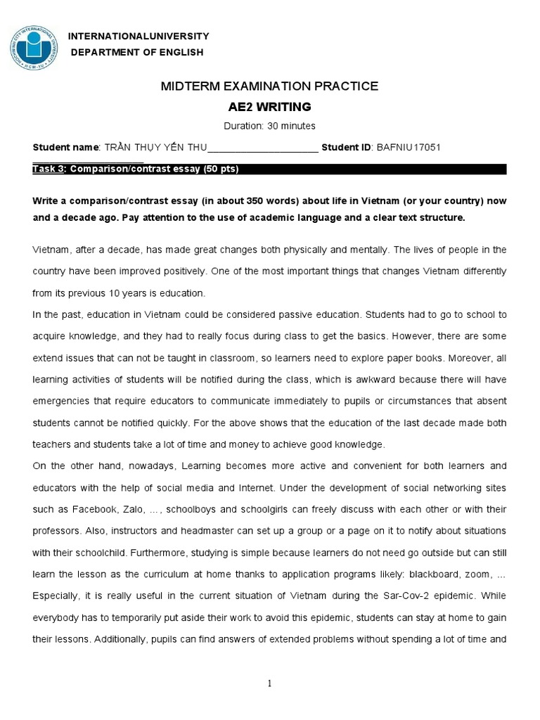 Sample AE2 Writing - Essay THU | PDF | Education Theory | Learning