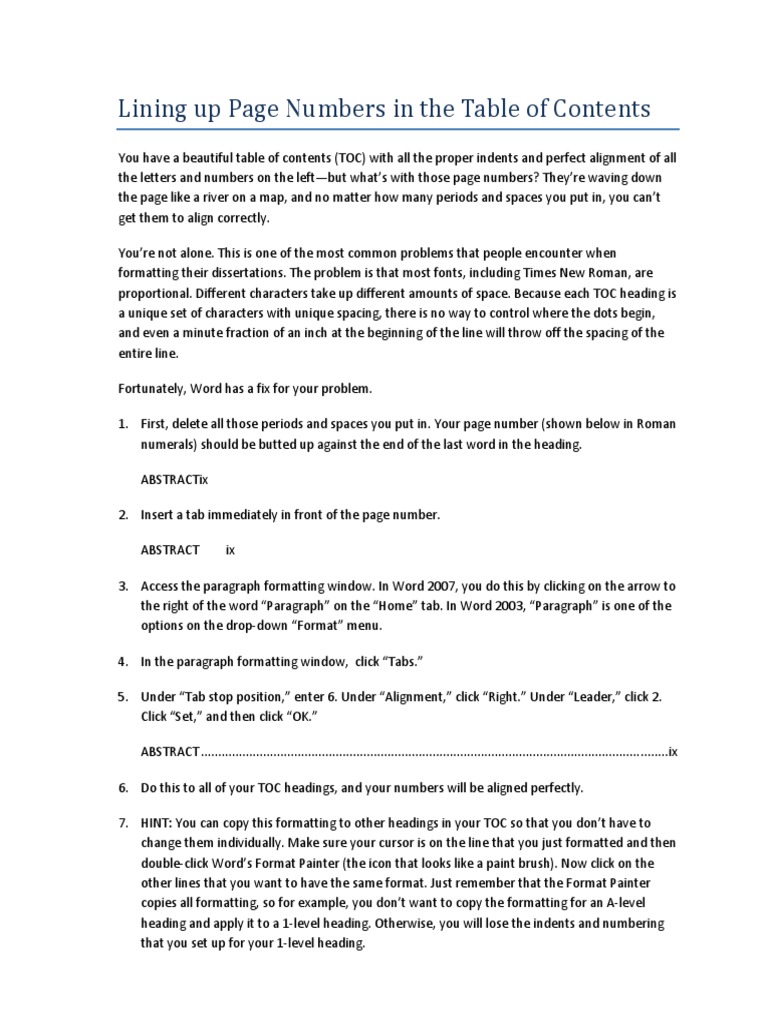 Aligning Page Numbers in TOC | PDF | Typography | Text