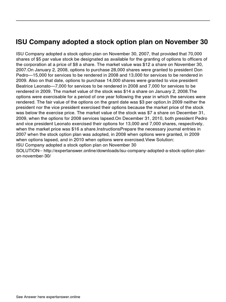 Isu Company Adopted A Stock Option Plan On November 30 | PDF | Option ...