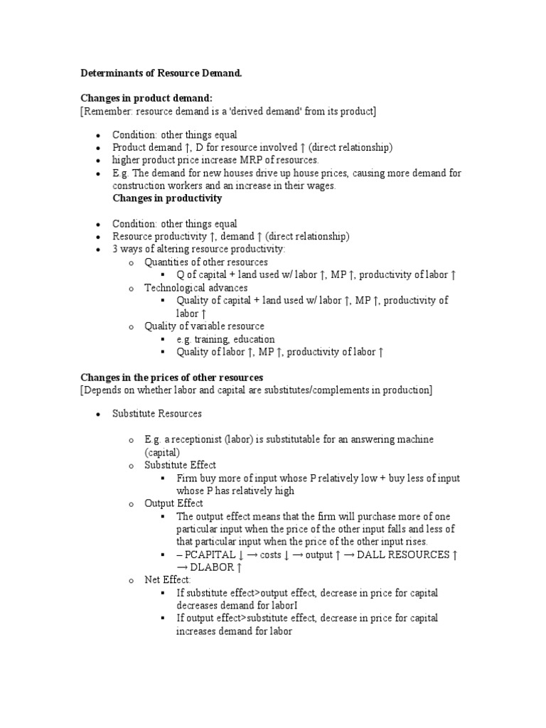 Determinants of Resource Demand | PDF | Labour Economics | Elasticity ...