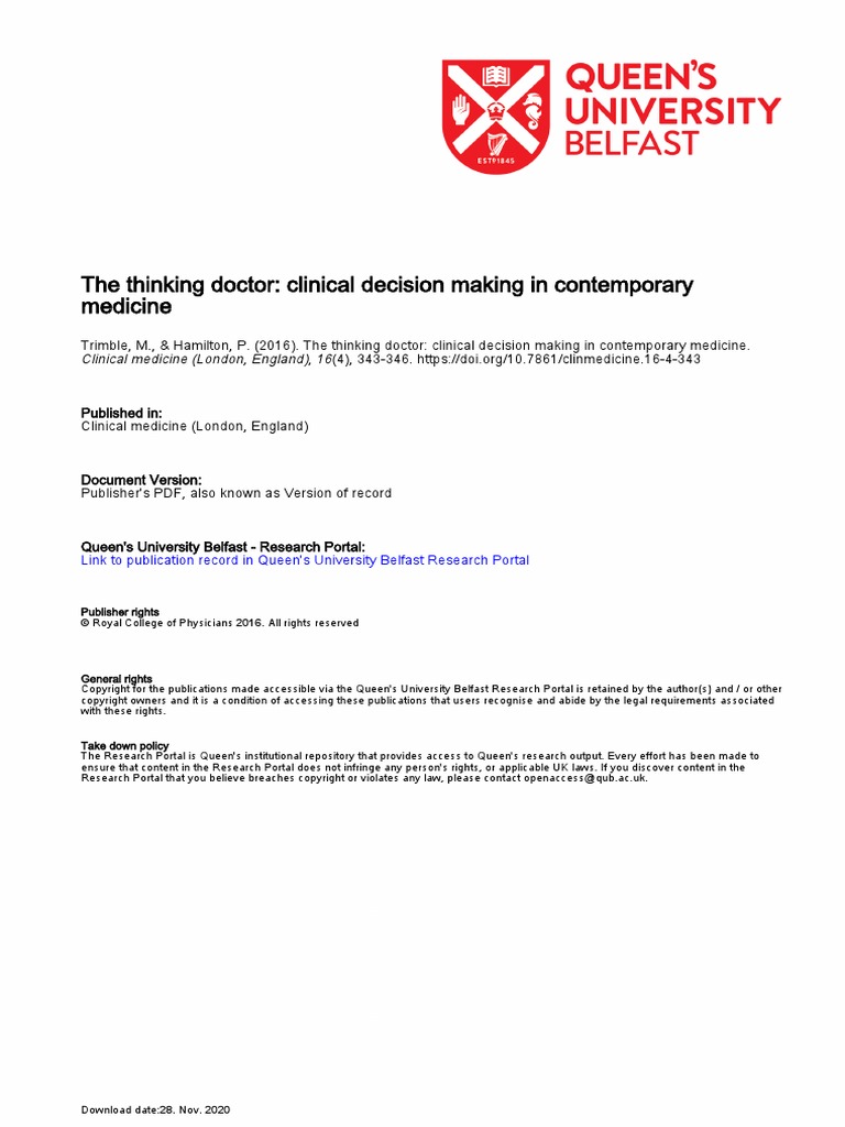 The Thinking Doctor: Clinical Decision Making in Contemporary Medicine ...