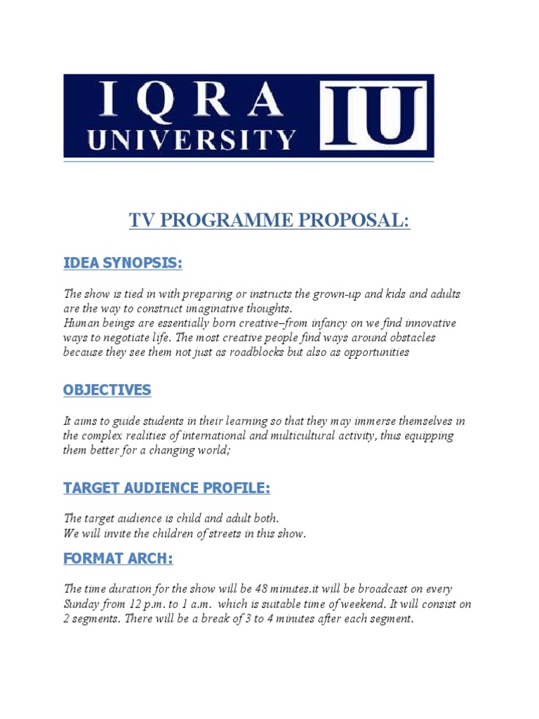 TV Programme Proposal:: Idea Synopsis | PDF