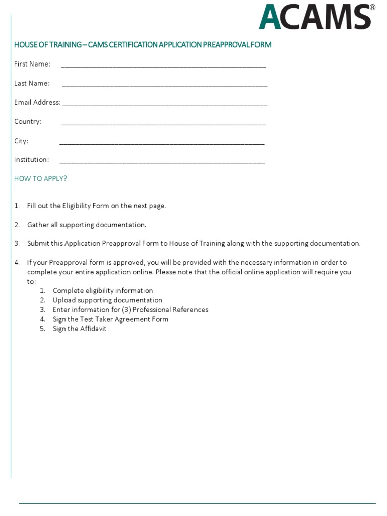 CAMS Certification Preapproval Guide | PDF | Qualifications ...