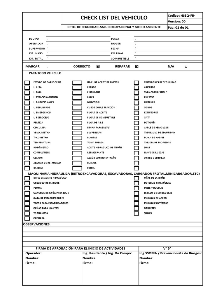 HSEQ-FR-074 - Check List de Vehiculos | PDF | Vehículo de motor | Vehículos