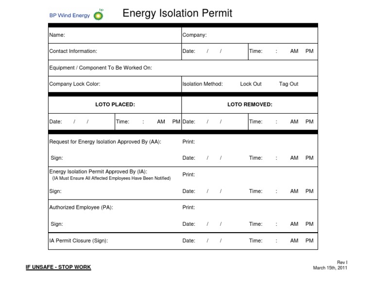 Energy Isolation Permit: Loto Placed: Loto Removed | PDF