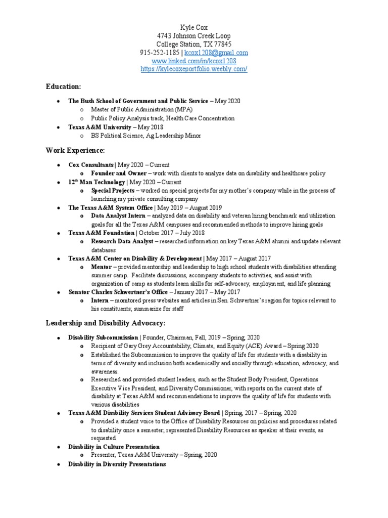 2020 10 Kyle Cox Resume | PDF | Inclusion (Education) | Mentorship