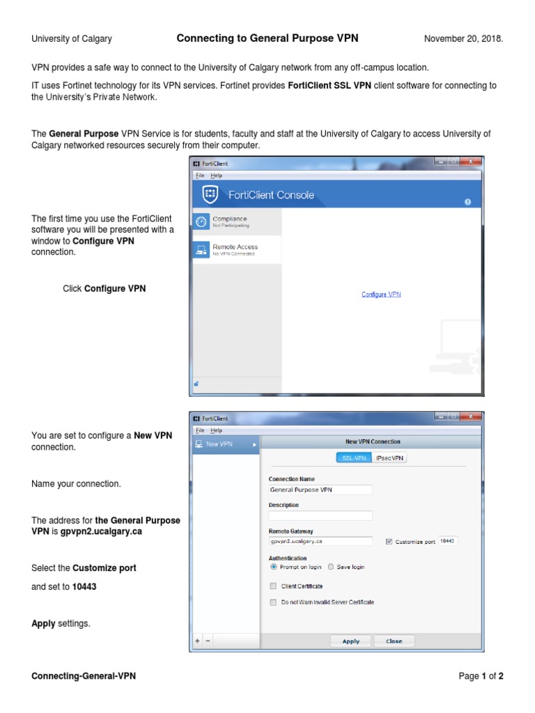 Connecting To General Purpose VPN: VPN Is Gpvpn2.ucalgary - Ca | PDF ...