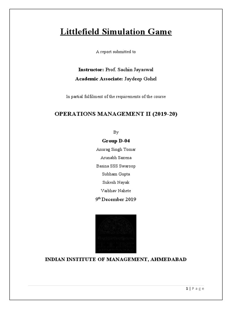 Group D4 OM2 Littlefield Simulation Report | PDF | Inventory | Demand