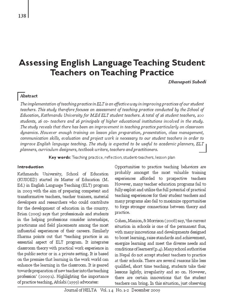 Assessing English Language Teaching Student Teache PDF | PDF | Teachers ...