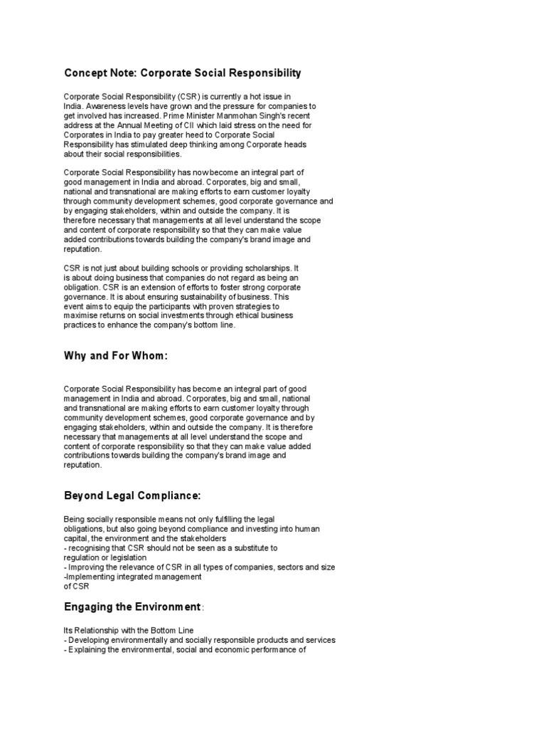 Concept Note - CSR | PDF | Corporate Social Responsibility | Economies