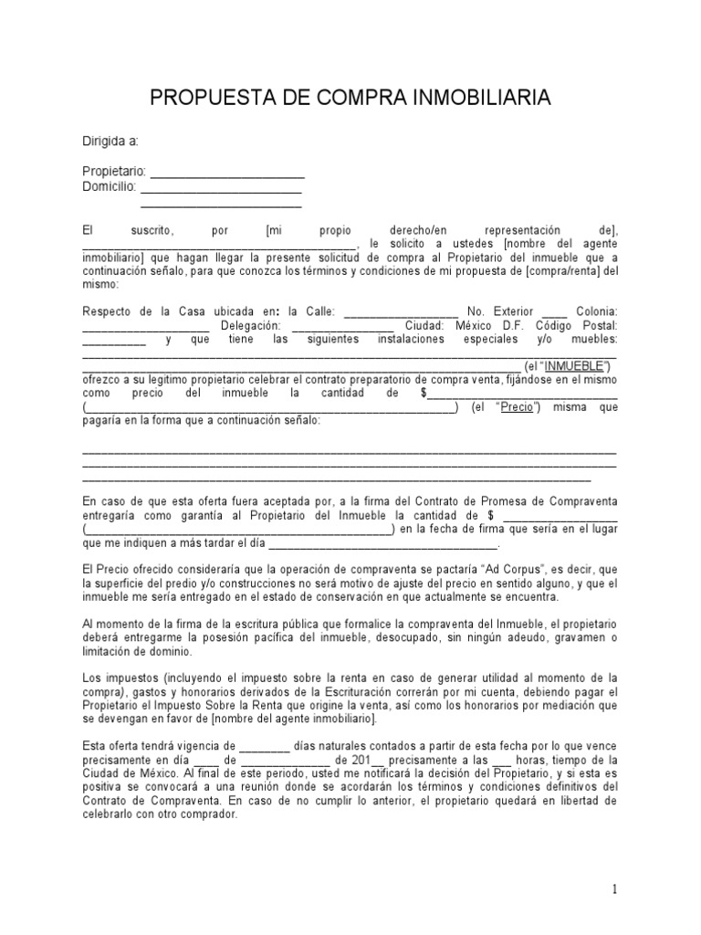 Propuesta de Compra Inmobiliaria | PDF | Propiedad | Salario de emisión ...