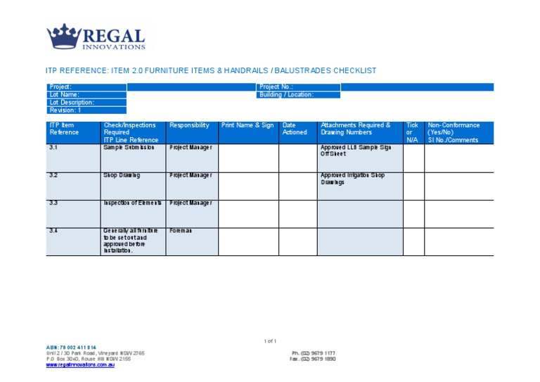 Furniture and Fixture Checklist | PDF
