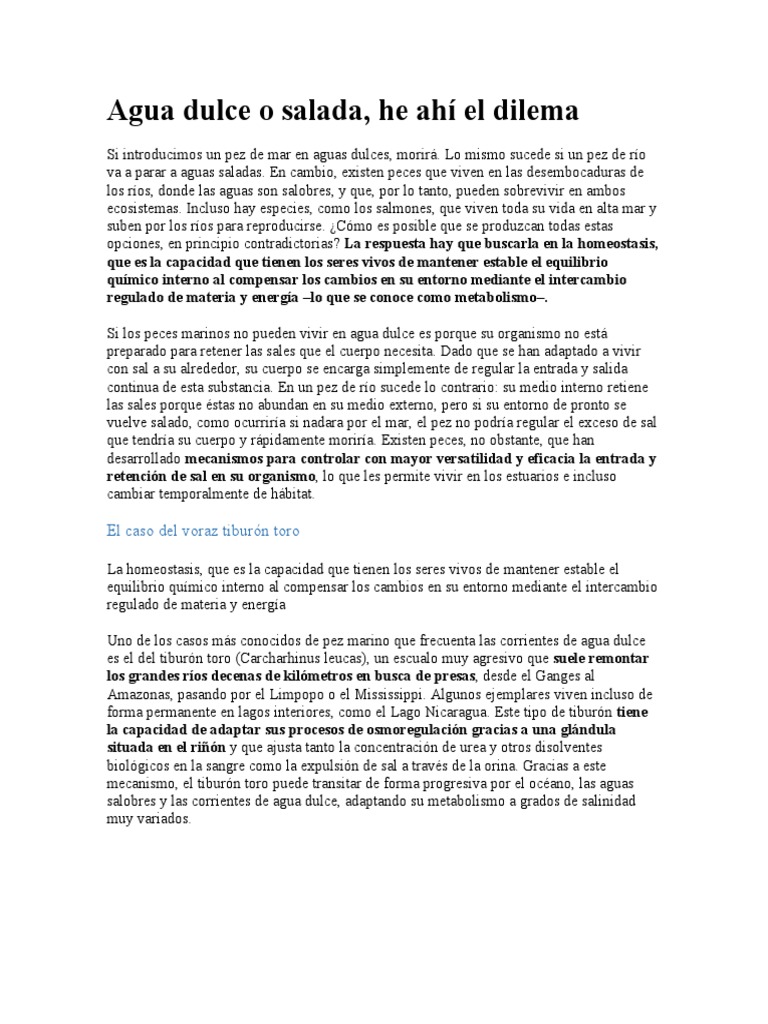 Agua Dulce o Salada | PDF | Pescado | Tiburones