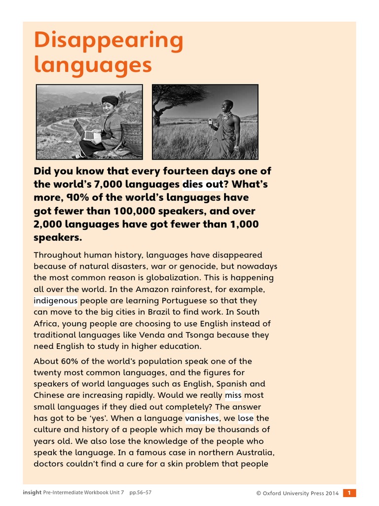 Disappearing Languages: © Oxford University Press 20 4 Pre-Intermediate ...