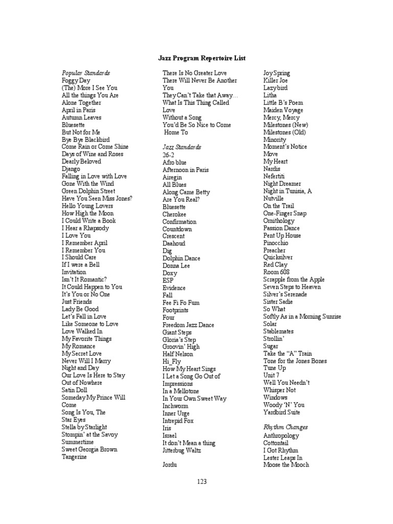 William Paterson University Jazz Program Repertoire List | PDF | Jazz ...