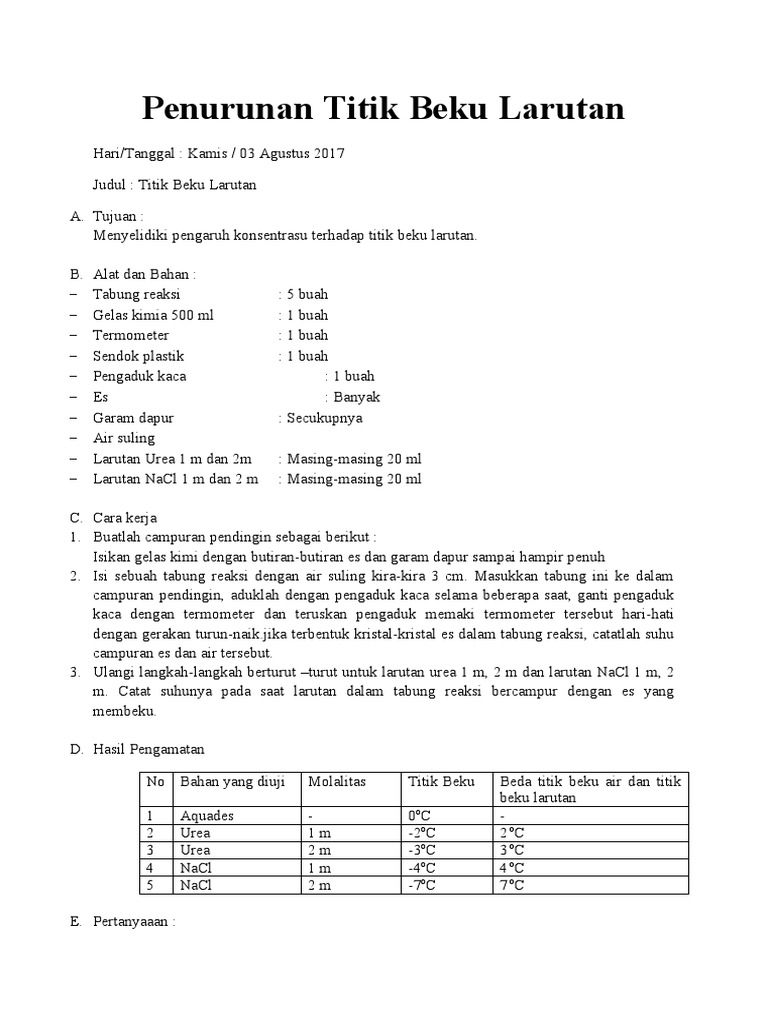 Penurunan Titik Beku Larutan Urea | PDF