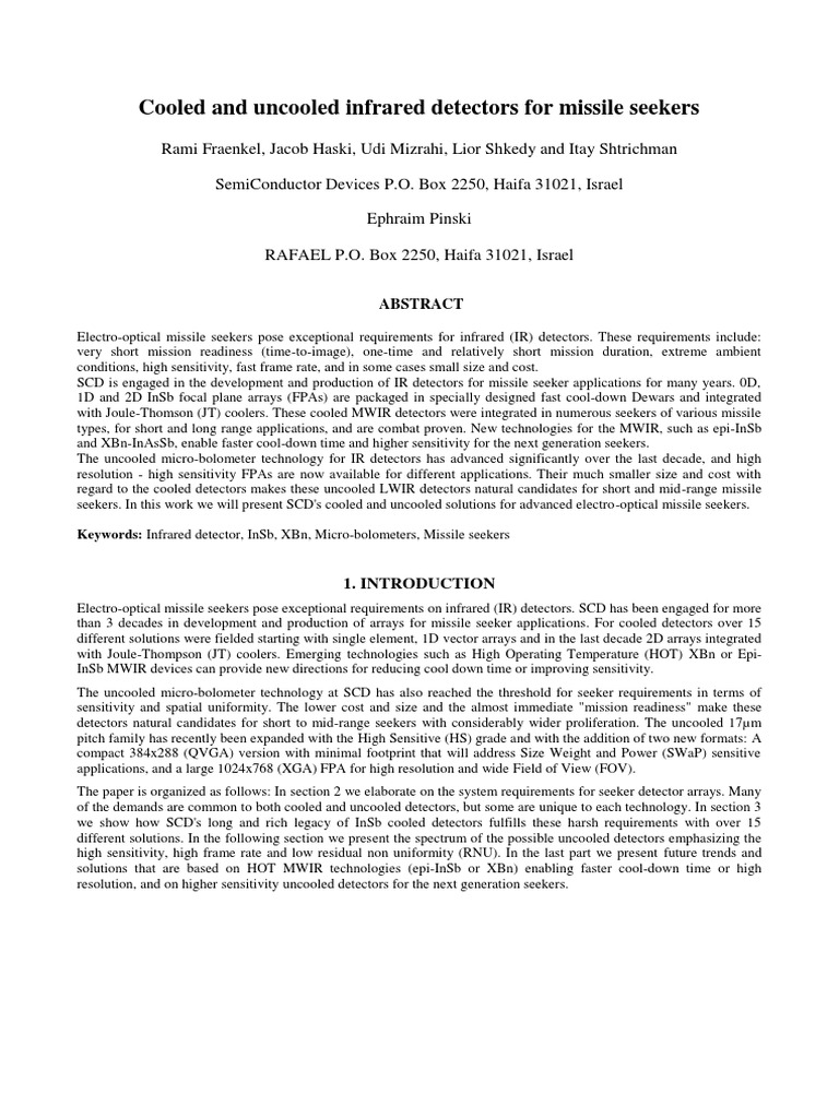 Detectors For Missile Seekers | PDF | Sensor | Infrared