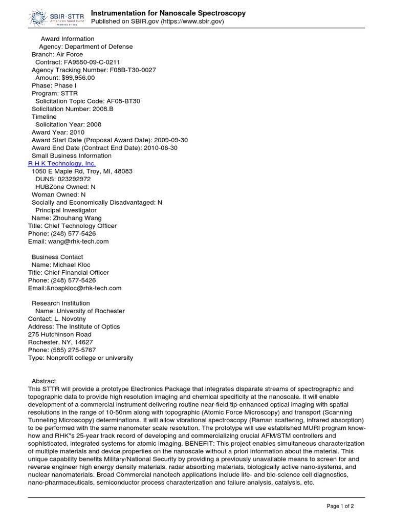 SBIR Gov | PDF | Nanotechnology | Atomic Force Microscopy