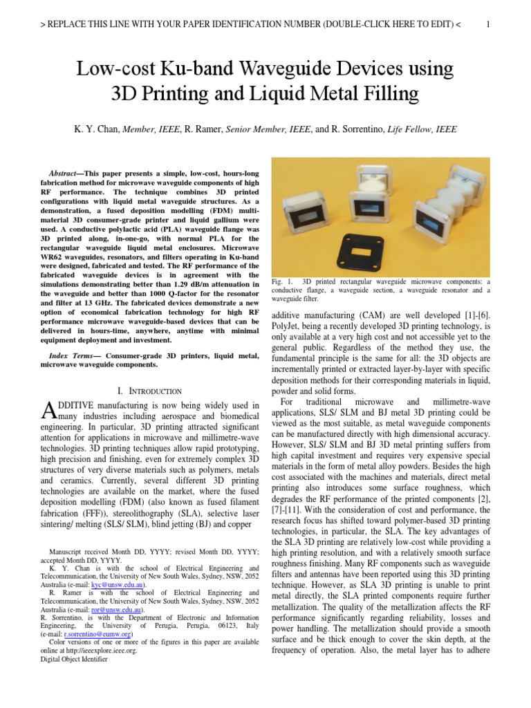 Low-Cost Ku-Band Waveguide Devices Using 3D Printing and Liquid Metal ...