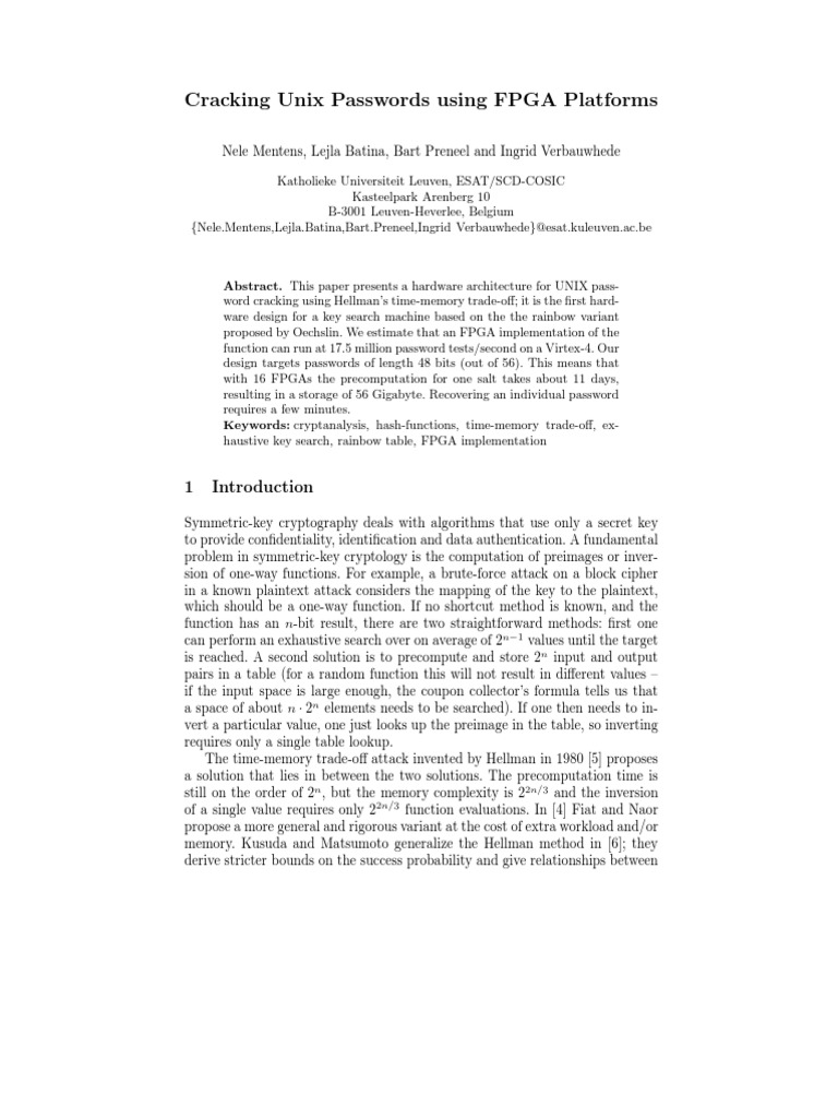 Cracking Unix Passwords Using FPGA Platforms | PDF | Computer Security ...