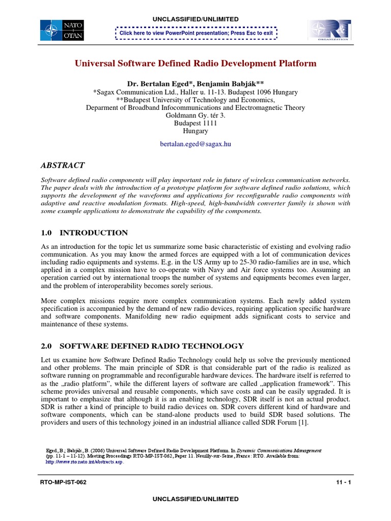 Universal Software Defined Radio Development Platform: Dr. Bertalan ...