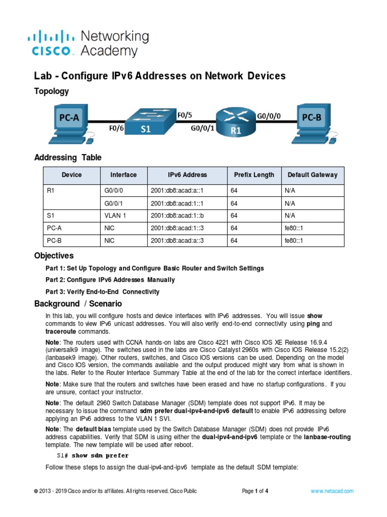 12.9.2 Lab - Configure Ipv6 Addresses On Network Devices | Download ...