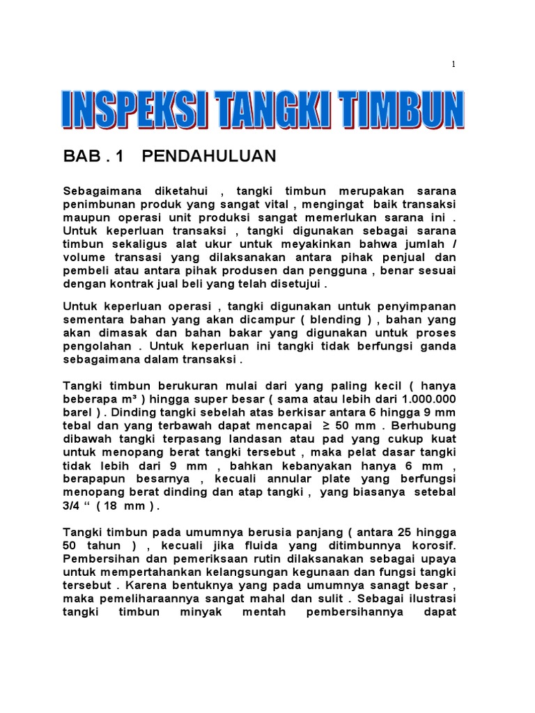 Storage Tank - Inspeksi Tangki Timbun PDF | PDF