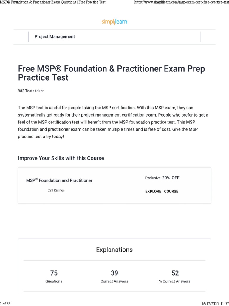 MSP Sample Exam | PDF | Tests | Test (Assessment)