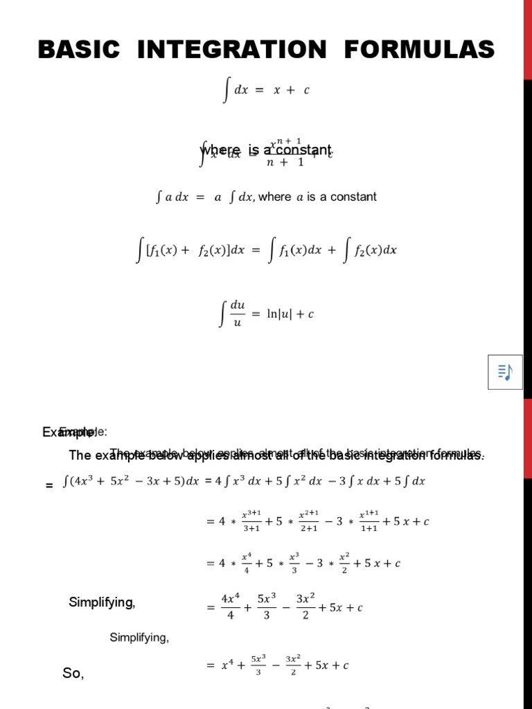 Basic Integration Formulas: Where Is A Constant | PDF