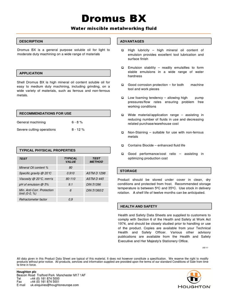 Dromus BX: Water Miscible Metalworking Fluid | PDF | Emulsion ...