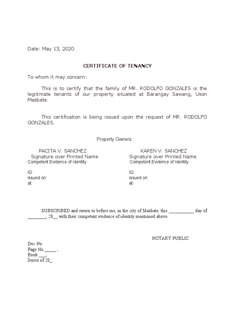 Certificate of Tenancy for Rodolfo Gonzales | PDF