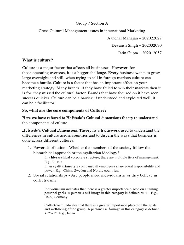 Cross Cultural Management Issues in International Marketing | PDF