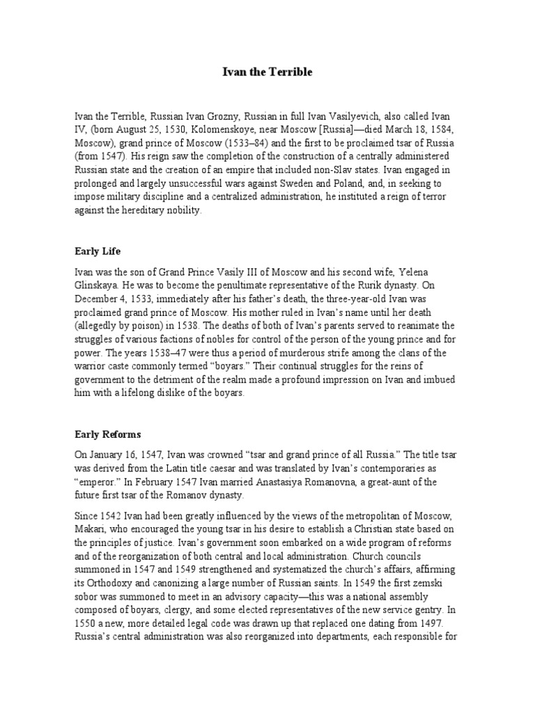 Ivan The Terrible: Early Life | PDF