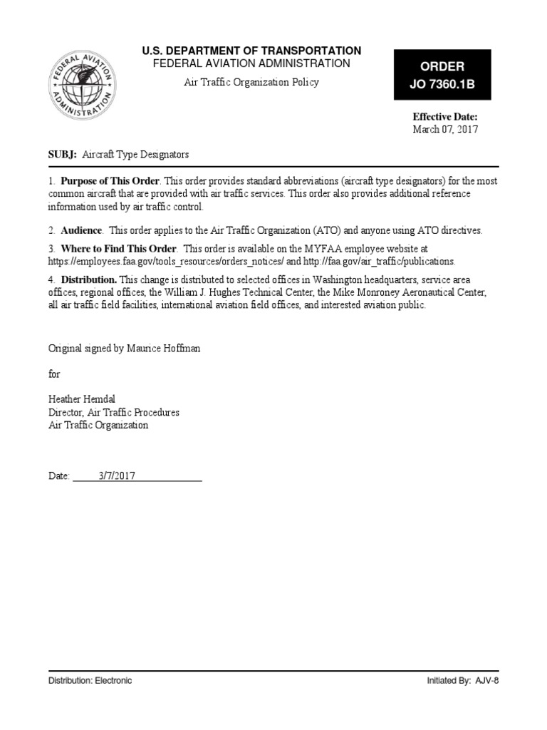 2017-03-07 FAA Order JO 7360.1B Aircraft Type Designators | PDF ...