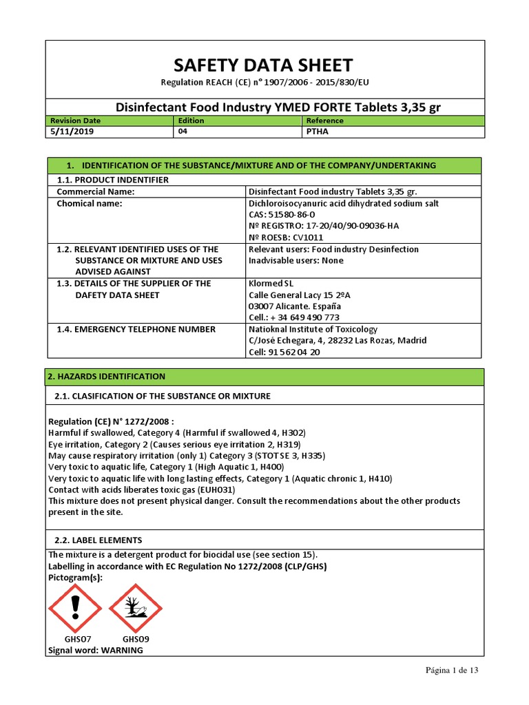 Fds Industria Alimentaria en | PDF | Dangerous Goods | Toxicity