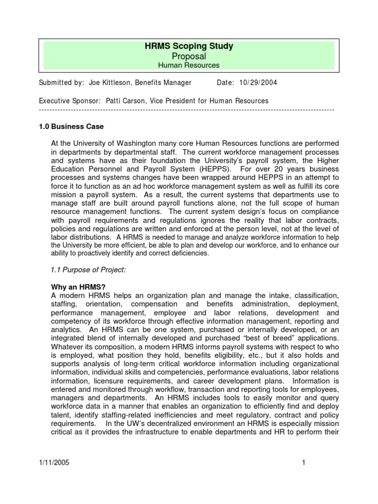 Hrms Proposal | PDF | Human Resource Management | Human Resources