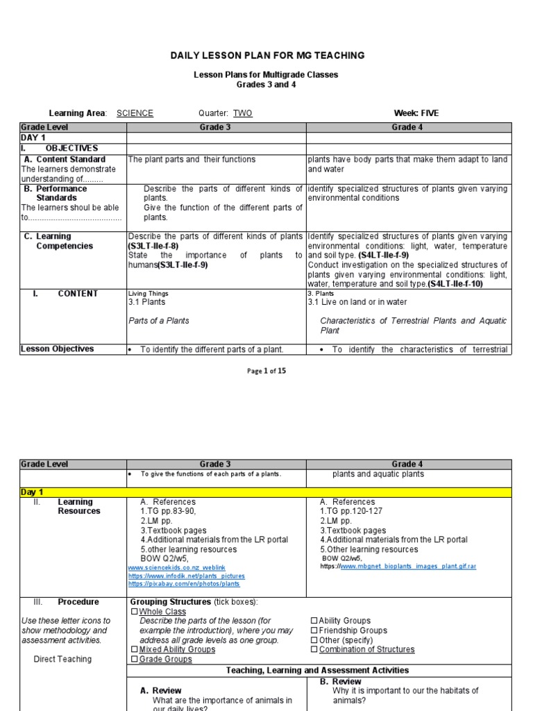 DLP in Science 3 - 4 Q2 WK 5 Validated | PDF | Plants | Experiment
