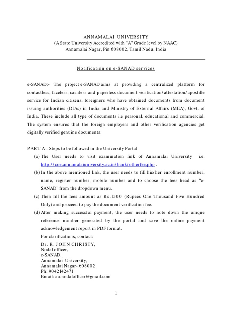 A Guide to Obtaining e-Sanad Document Verification from Annamalai ...